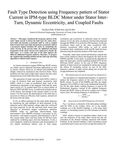 Pdf Fault Type Detection Using Frequency Pattern Of Stator Current In Ipm Type Bldc Motor
