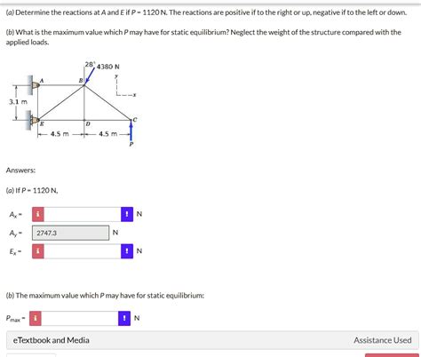 Solved A Determine The Reactions At Aand Eif P 1120 N The Reactions Are Positive If To The