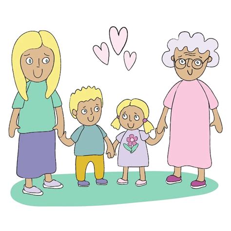Retrato De Família Europeia Mamãe E Vovó Segurando Menino E Menina