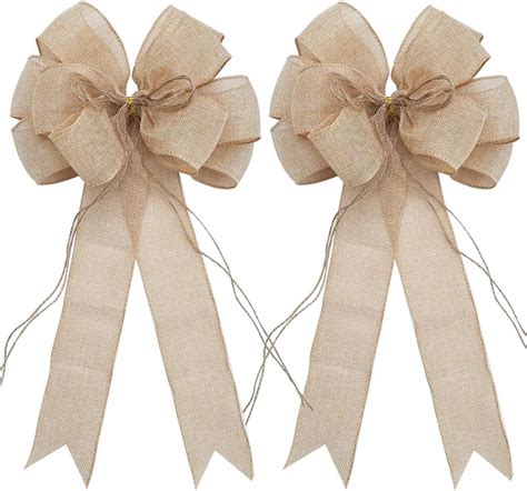 2 Pack Big Burlap Bows Jute Rope Farmhouse Wreath Bow Crafts Wrapping