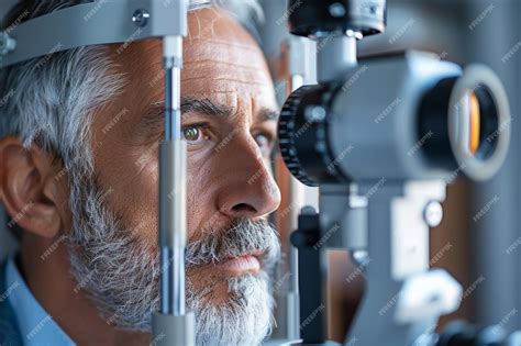 Premium Photo A Man Looking Through A Microscope With A Beard And A Beard