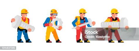 도구를 들고 있는 작업자 집합입니다 빌더는 큰 볼트 손톱 기어를 들고있다 흰색 배경에서 격리된 벡터 그림입니다 개체 그룹에 대한 스톡 벡터 아트 및 기타 이미지 Istock