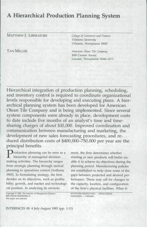 Pdf A Hierarchical Production Planning System