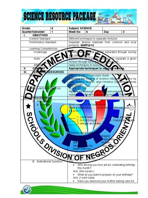 Contextualized Dlp Science 6 Q1 W6 D3 Pdf Mixture Materials