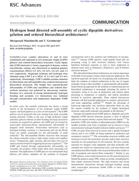 Pdf Hydrogen Bond Directed Self Assembly Of Cyclic Dipeptide Derivativesgelation And Ordered