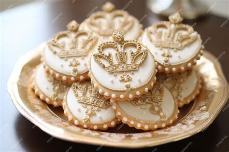 Premium Photo Elegant Royal Wedding Cookies With Crown And Tiara