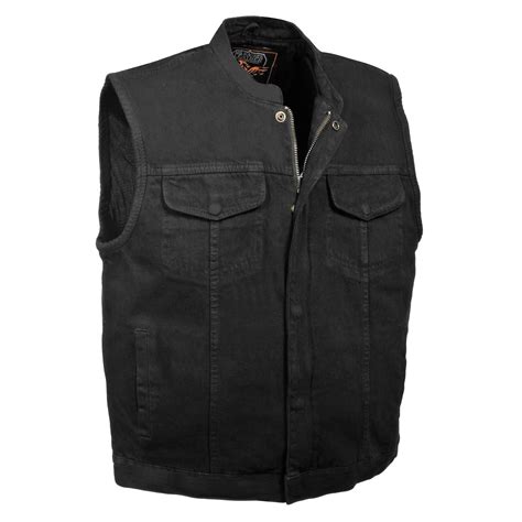 Mens Concealed Snap Black Denim Club Vest Hudson Leather