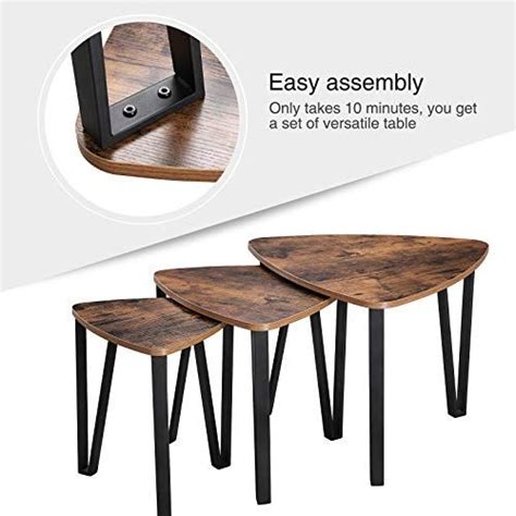 VASAGLE Industrial Nesting Coffee Table Set Of 3 End Tables For Living Room Stacking Side T