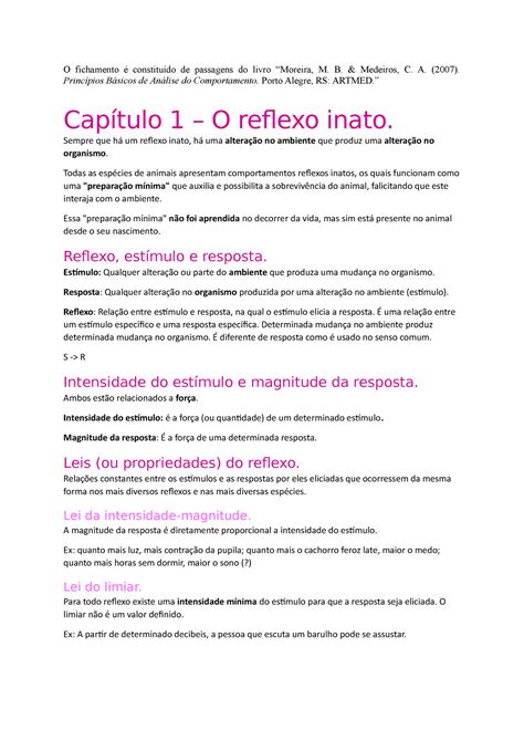 Capítulo 1 Reflexo Inato O Fichamento De Passagens Do Livro M B
