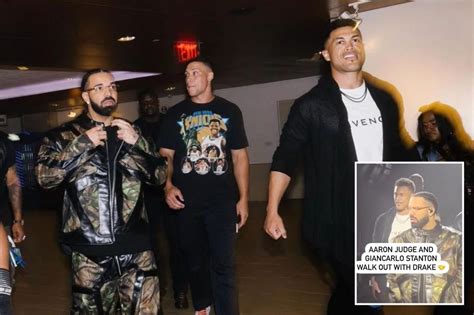 Aaron Judge Giancarlo Stanton Dole Out High Fives With Drake At The Garden Seemayo