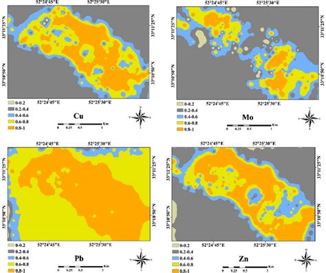 Geochemical Evidential Maps A Copper B Molibdenum C Zinc D Lead