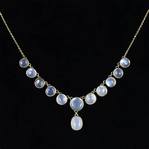 Vintage Moonstone Bead Necklace Rare Antique French With An 18 Carat