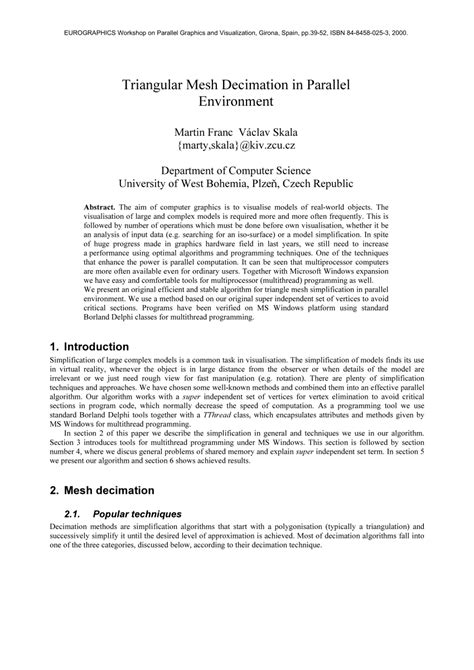 PDF Triangular Mesh Decimation In Parallel Environment