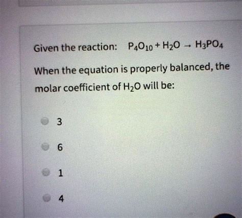 Solved Given The Reaction Pao1o Hzo Hpo When The Equation Is