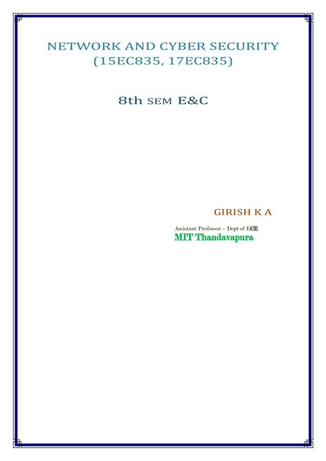 Module 1 Notes On Module 1 Network And Cyber Security 15ec835 17ec835 8th Sem Eandc Girish