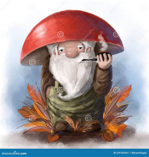 Cute Mushroom Oldman With Autumn Leaves Fantasy Cartoon Character
