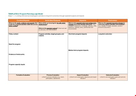 Program Logic Model Template Activities Outcomes