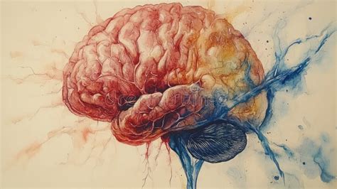 Colorful Watercolor Brain With Neural Pathways High Resolution Artistic Illustration For