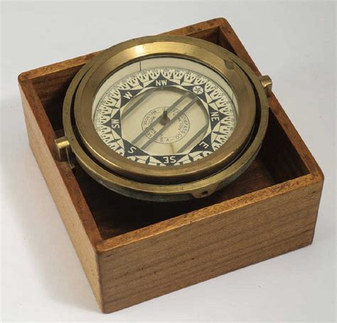 Baker Brass Gimbaled Compass In Maple Box 9sq