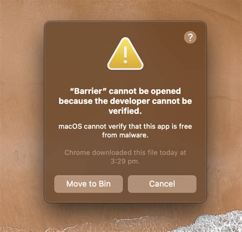 Barrier Cant Be Installed On Macosx Because The Developer Can Not Be Verified · Issue 1961