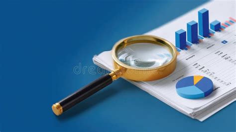Magnifying Glass Over Financial Documents With Bar And Pie Charts On A