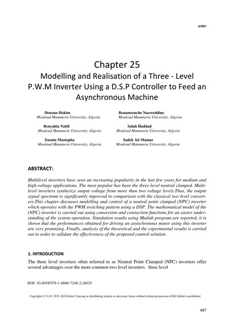 PDF Modelling And Realisation Of A Three Level PWM Inverter Chapter Modelling And