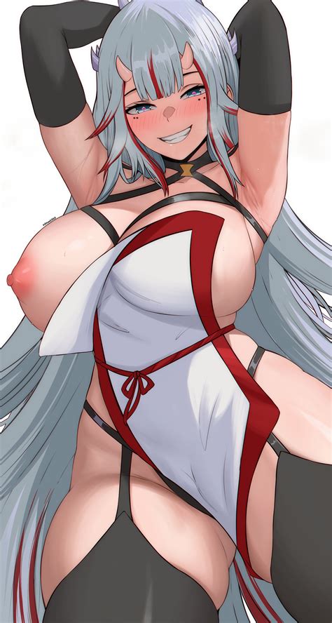 Rule 34 1girls Areola Arms Behind Head Blue Hair Curvaceous Curvy