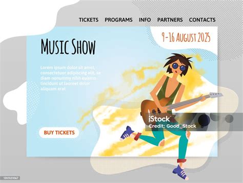 음악 쇼 콘서트 또는 축제를위한 디자인 템플릿 기타 또는 음악 학교 기타를 연주하는 남자 웹 사이트 헤더 배너 또는 포스터에