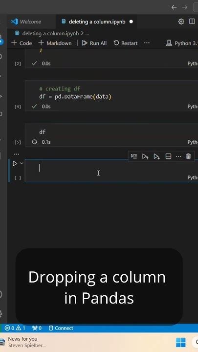 Dropping A Column In Pandas Python Pandas Dataanalyst Dataengineer Youtube