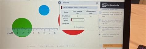 Solved Lab Data х PEL Measuring diameter of a ciele The Chegg com