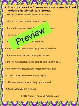 English Grammar Subject Predicate By Resources Galore TPT