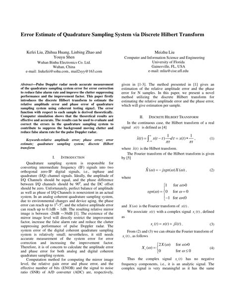 Pdf Error Estimate Of Quadrature Sampling System Via Discrete Hilbert Transform