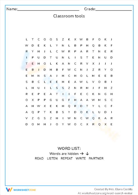 Classroom Tools Worksheet