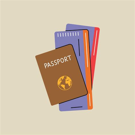 Passport With Tickets In Modern Flat Line Style Hand Drawn Vector