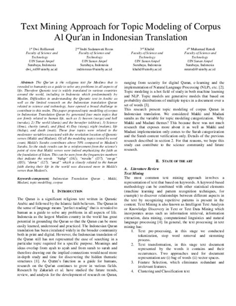 Pdf Text Mining Approach For Topic Modeling Of Corpus Al Quran In