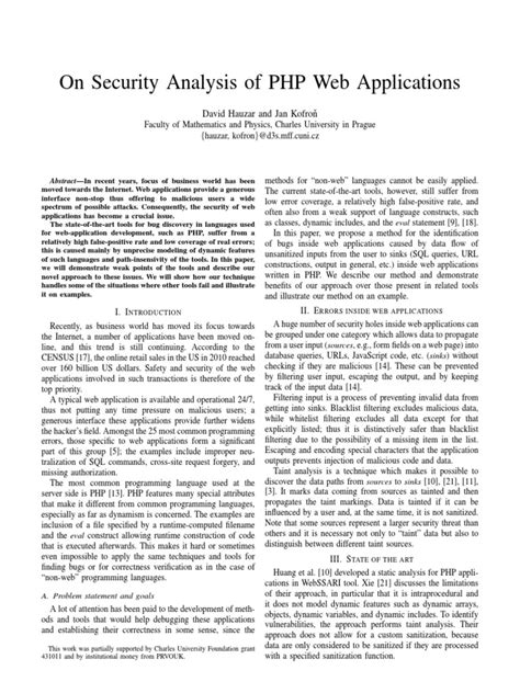 On Security Analysis Of Php Web Applications David Hauzar And Jan