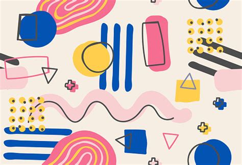 기하학적 모양의 추상 팝 아트 컬러 배경 매끄러운 패턴 복고풍 스타일 어린이 만화 색상 시작 배경의 창조적 인 벡터 그림입니다 0명에 대한 스톡 벡터 아트 및 기타 이미지