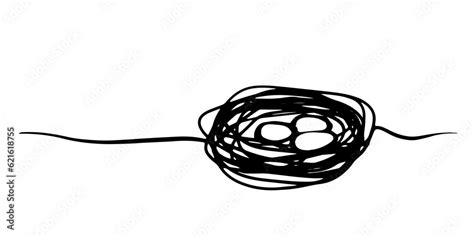 Vecteur Stock Nest In Continuous Line Art Drawing Style Set Doodle