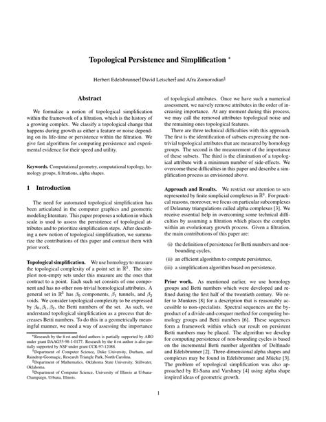 Pdf Topological Persistence And Simplification