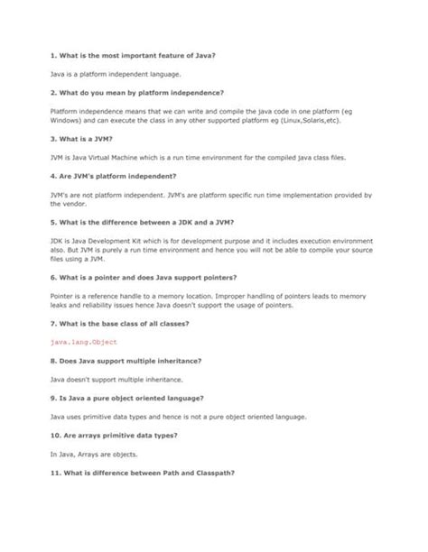 Basic Java Important Interview Questions And Answers To Secure A Job Docx Programming