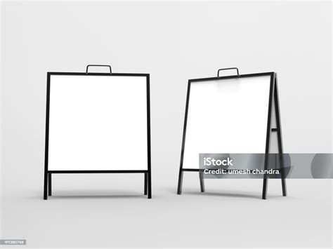 빈 화이트 사각 프레임 금속 옥외 광고 스탠드 이랑 세트 절연 3d 렌더링 명확한 거리 간판 보드를 모의입니다 A보드 금속 프레임 서식 파일입니다 간판에 대한 스톡 사진 및