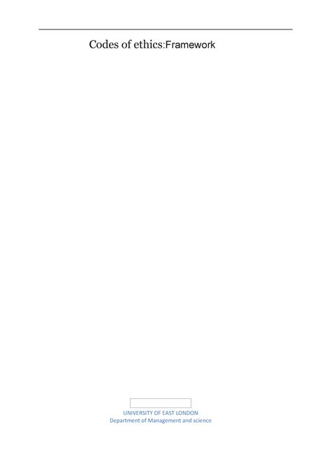 Codes Of Ethics Framework Codes Of Ethics Framework Department Of Management And