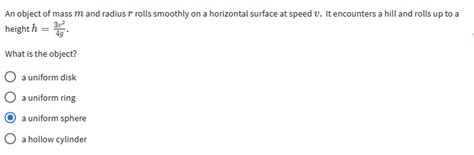 Solved An Object Of Mass M And Radius R Rolls Smoothly On Chegg