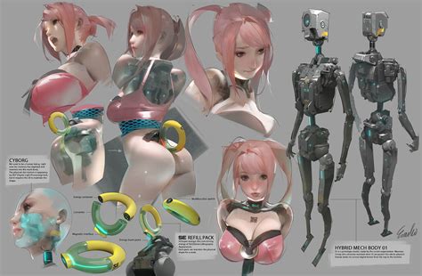 Evan Lee 1girl Android Ass Barcode Breasts Cleavage Cyborg