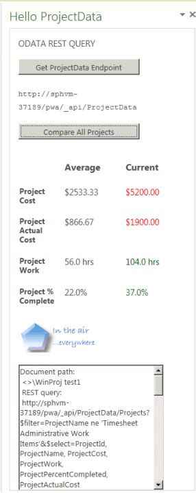 create a project add in that uses rest with an on premises project