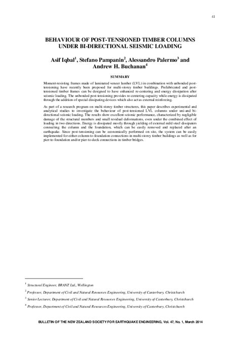 Pdf Behaviour Of Post Tensioned Timber Columns Under Bi Directional Seismic Loading