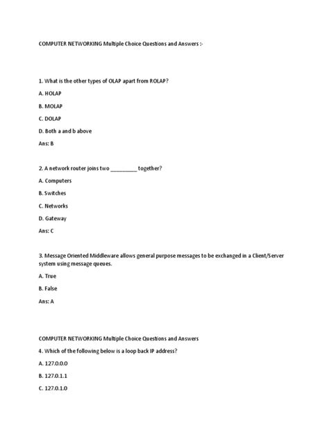 Computer Networking Multiple Choice Questions Pdf Internet