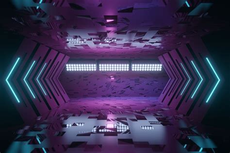 3d 렌더링 라인 터널 네온 조명 가상 현실 추상 배경 평방 포털 아치 빛나는 핑크 블루 스펙트럼 활기찬 색상 레이저 쇼 무대에 대한 스톡 사진 및 기타 이미지 Istock