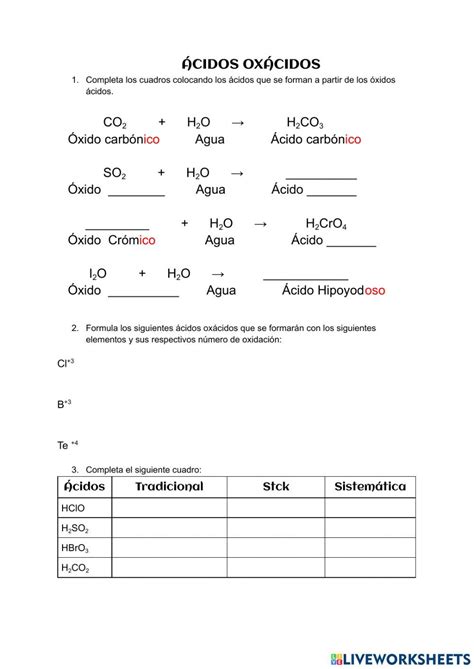 Ácidos Oxácidos Online Worksheet Molar Mass Name Tracing Worksheets