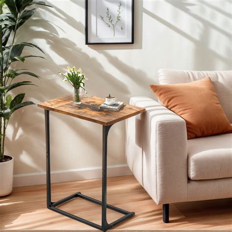 17 Stories Gilsum Wood C Table End Table With Metal Base For Sofa Bed